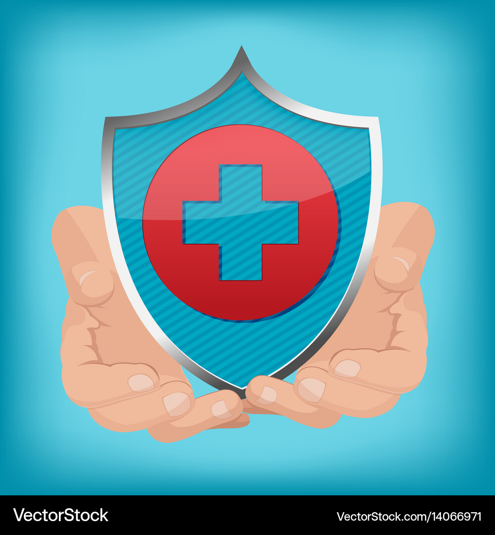 Red cross shield hand hold Royalty Free Vector Image