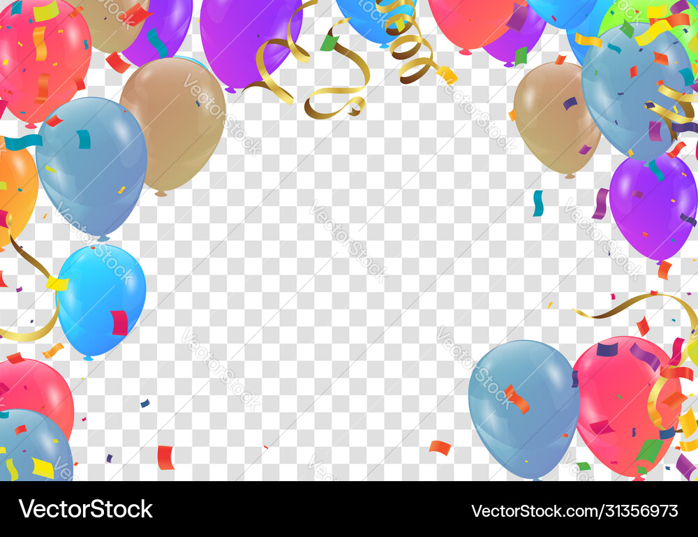 Colored confetti with ribbons and balloons Vector Image