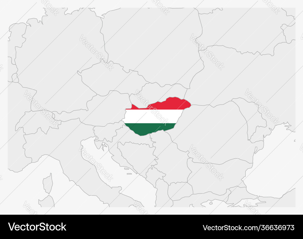 Hungary map highlighted in flag colors Royalty Free Vector