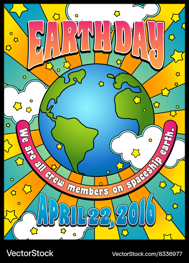 Retro psychedelic earth day poster banner design Vector Image