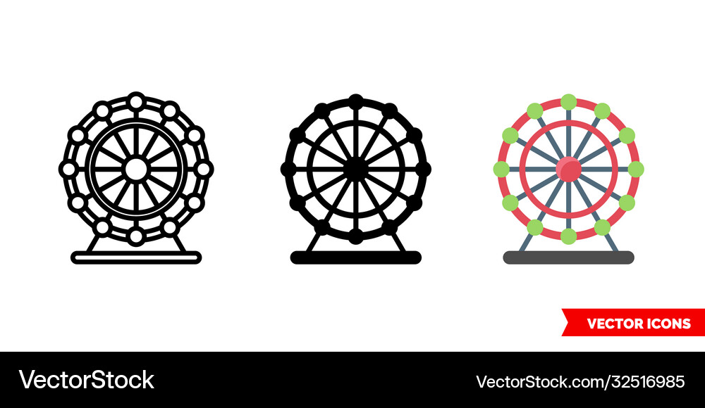 Ferris wheel icon 3 types isolated sign Royalty Free Vector