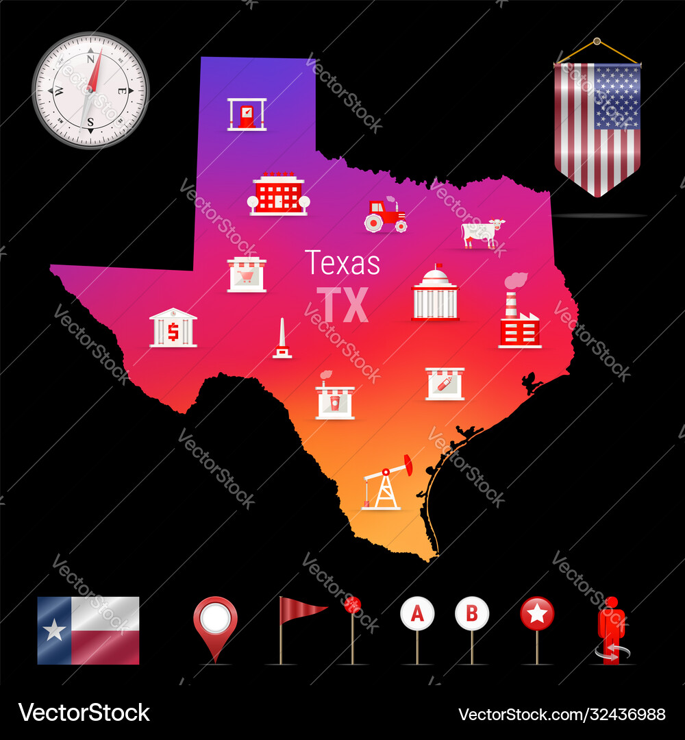 Texas map night view compass icon map navigation Vector Image