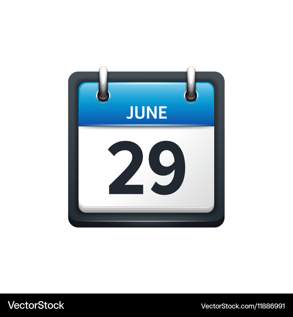 June 29 calendar icon flat Royalty Free Vector Image