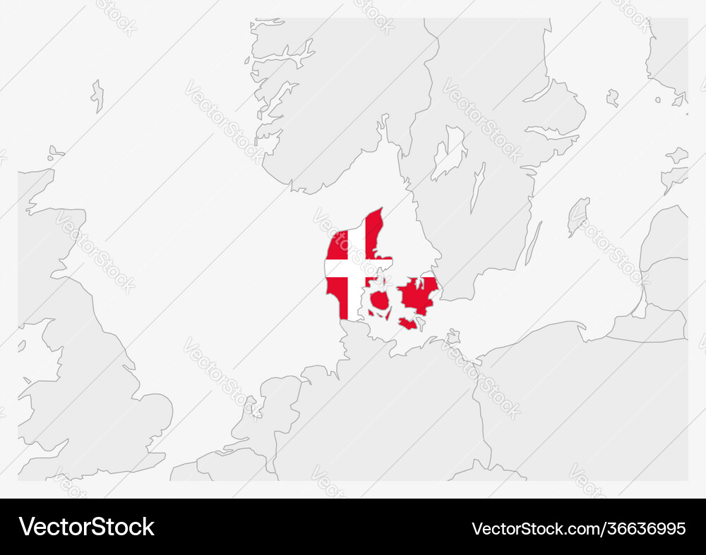 Denmark map highlighted in flag colors Royalty Free Vector