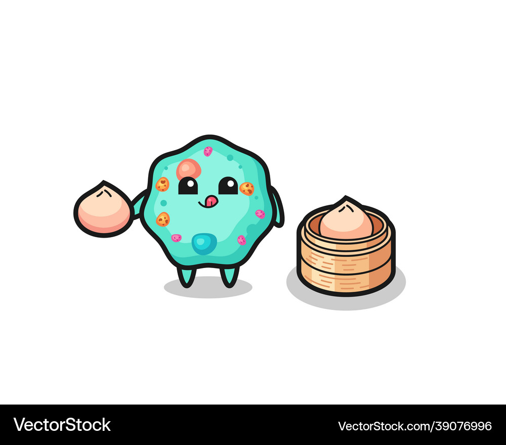Cute amoeba character eating steamed buns Vector Image