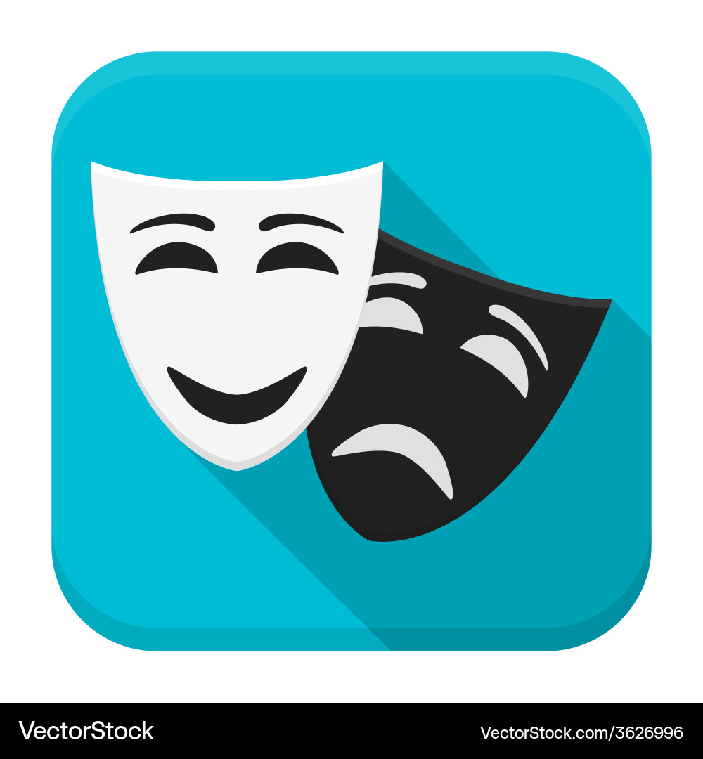 Drama mask app icon with long shadow Royalty Free Vector