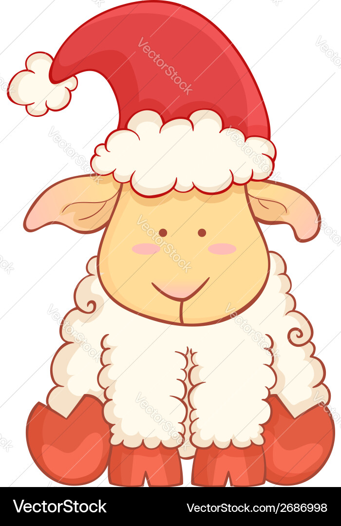 Cartoon sheep wearing santa hat Royalty Free Vector Image