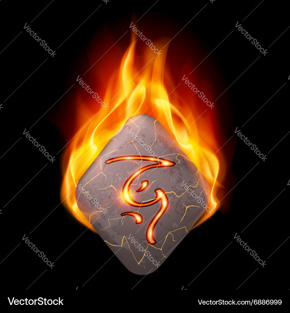 Burning stone with magic rune Royalty Free Vector Image