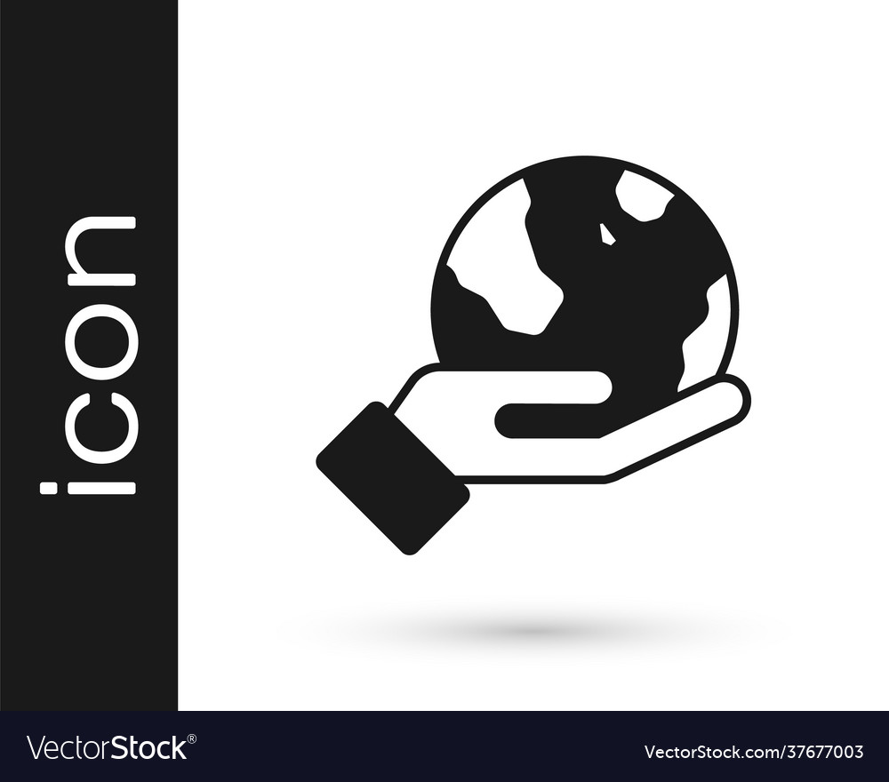 Black Human Hand Holding Earth Globe Icon Isolated