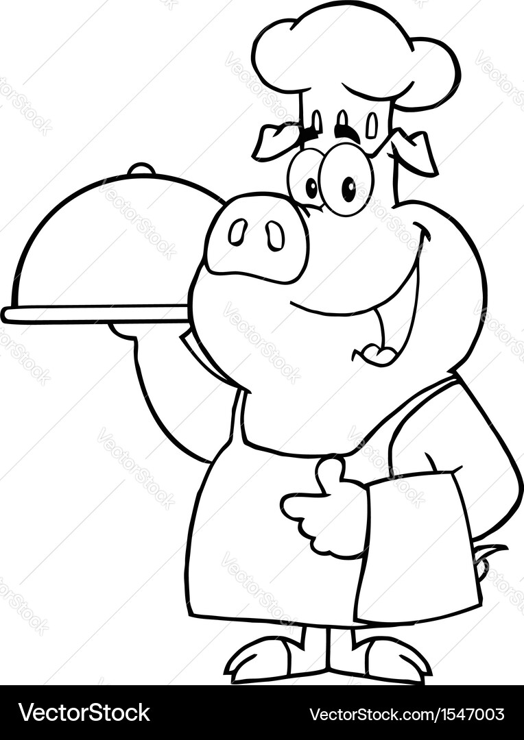 Pig chef cooking pork cartoon Royalty Free Vector Image