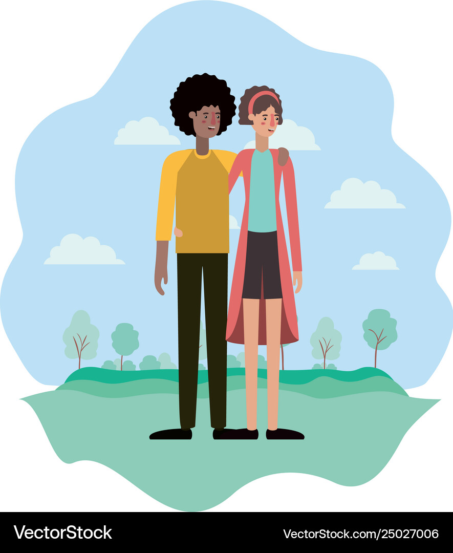 Couple on park avatars characters Royalty Free Vector Image