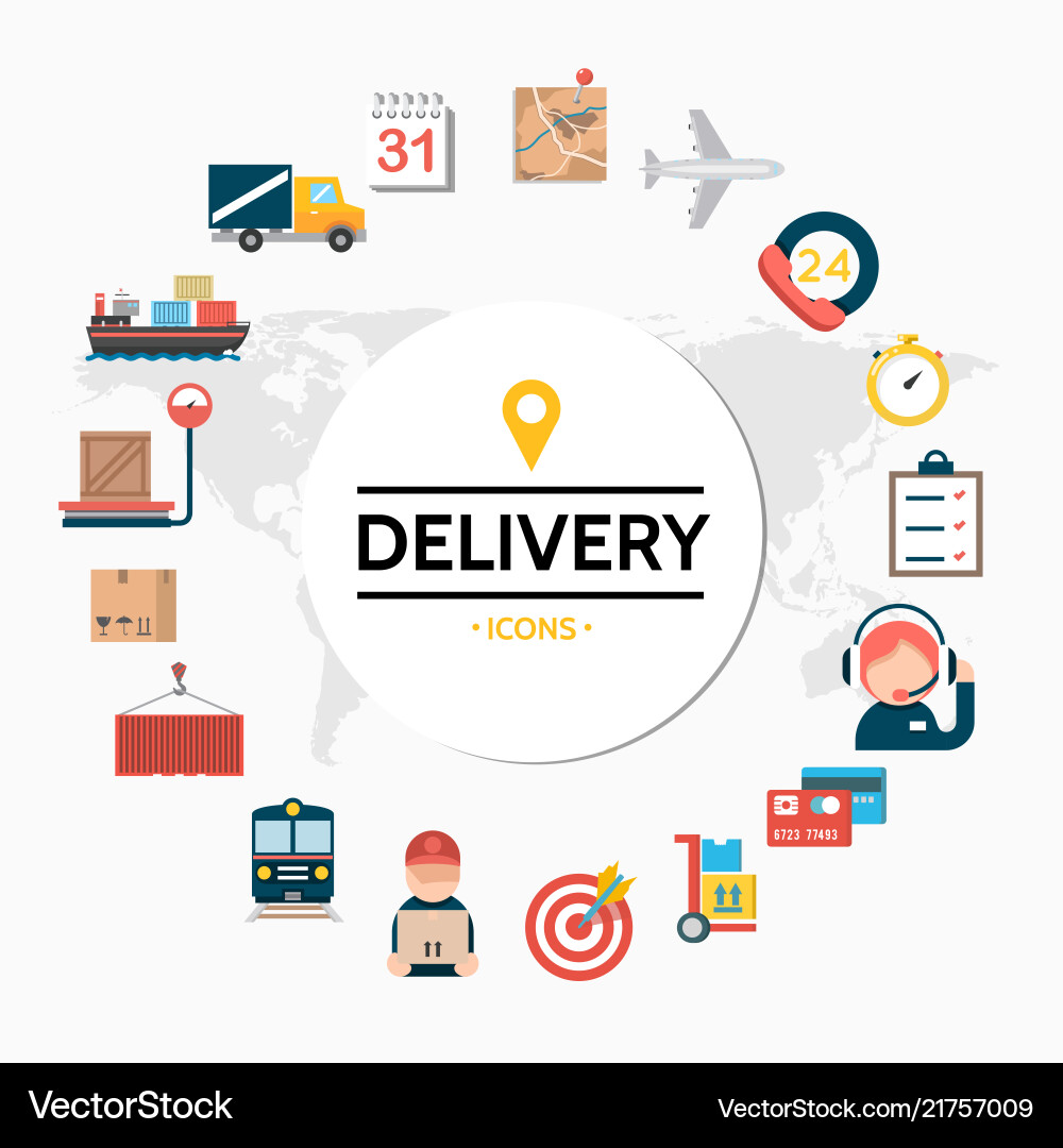Flat delivery round concept Royalty Free Vector Image