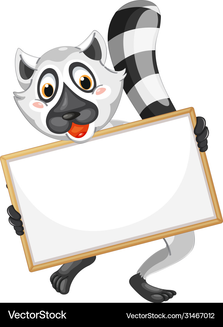 Blank sign template with cute lemur on white Vector Image