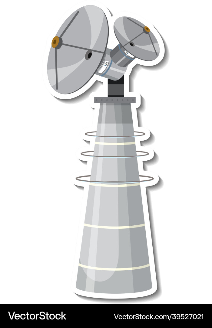 Sticker template with satellite in cartoon style Vector Image