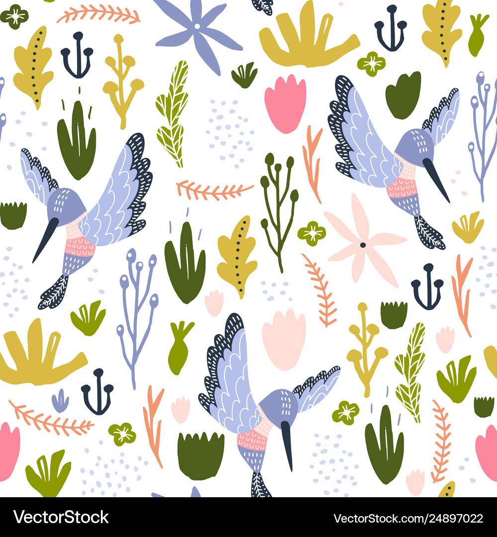 Seamless childish pattern with colorful collibri Vector Image