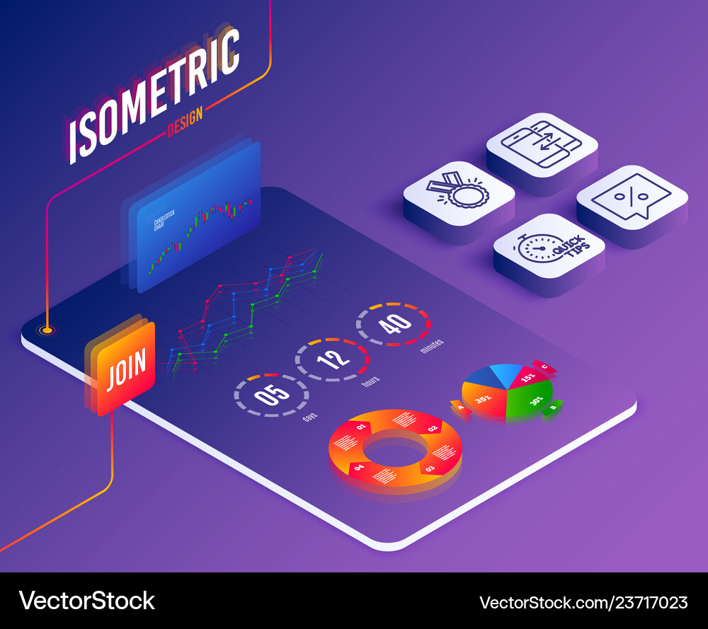 Isometric set discount message phone Royalty Free Vector