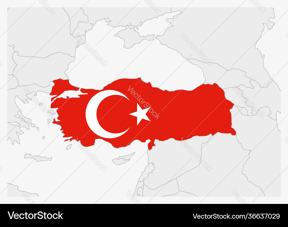 Turkey map highlighted in flag colors Royalty Free Vector