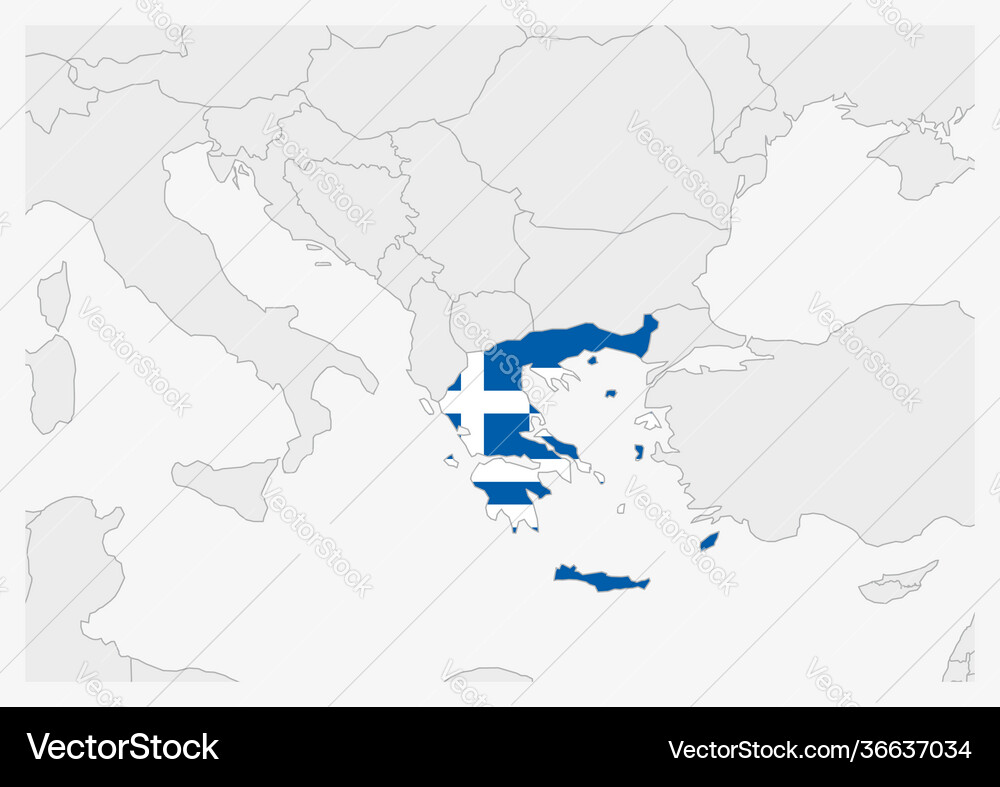 Greece map highlighted in flag colors Royalty Free Vector