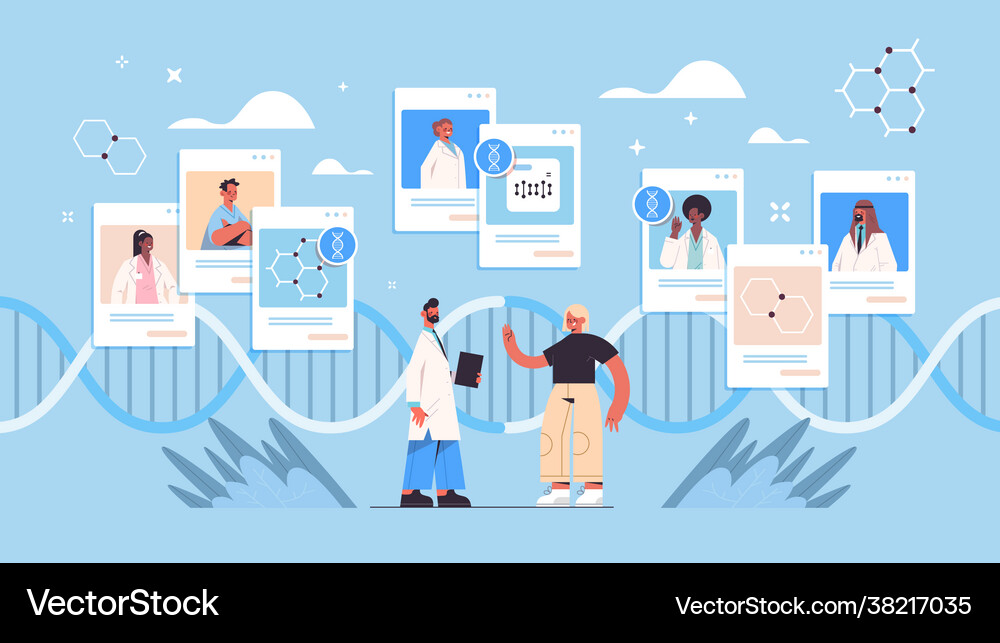 Doctor consulting patients dna testing genetic Vector Image