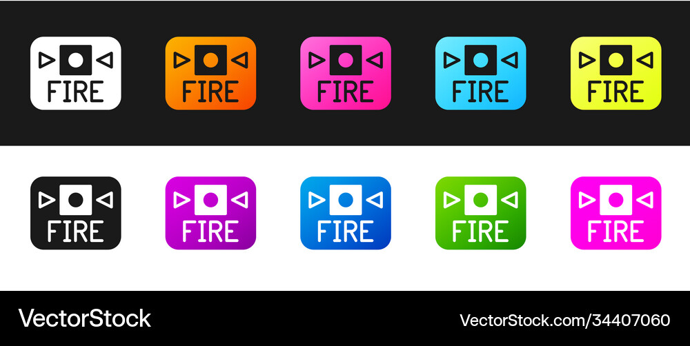 Set fire alarm system icon isolated on black Vector Image
