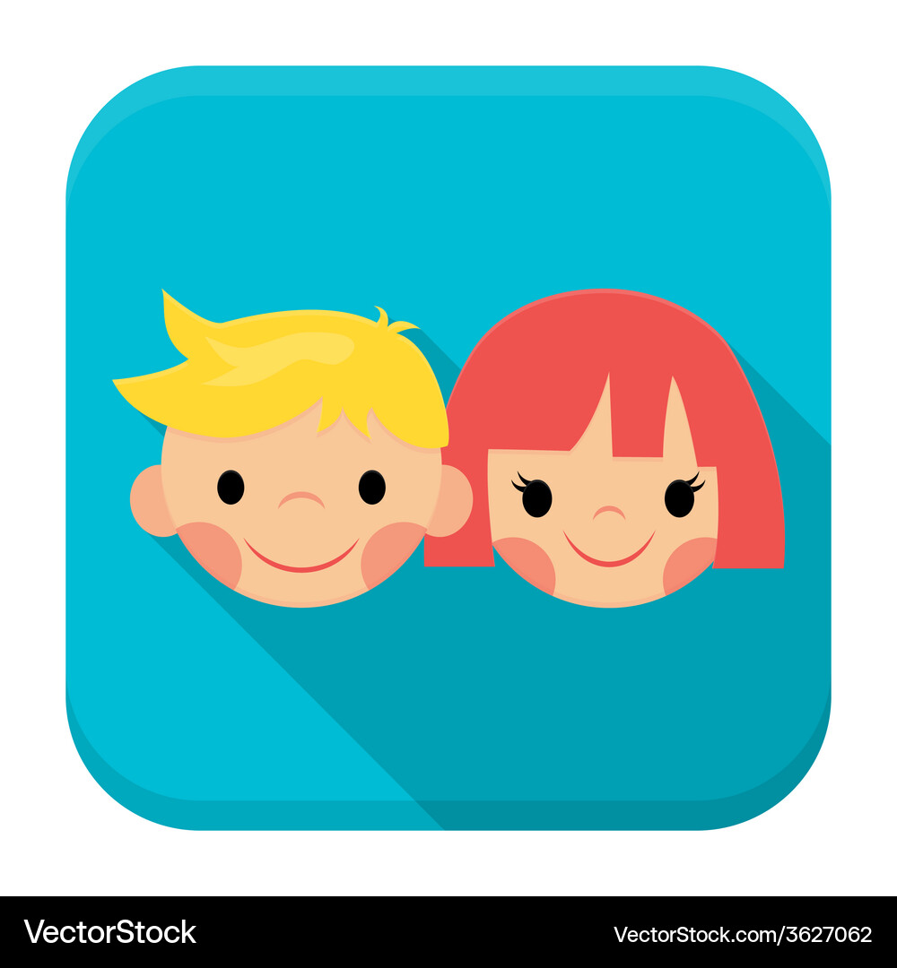 Smiling children faces app icon with long shadow Vector Image