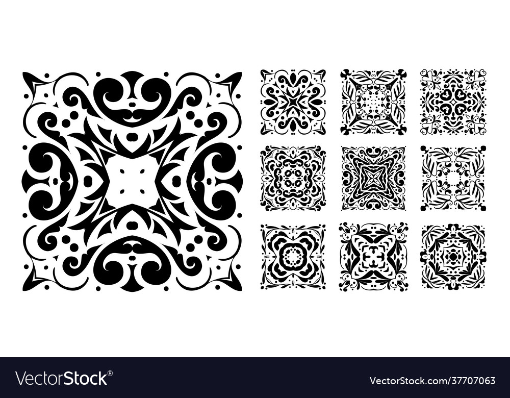 Square mandala pattern set ten Royalty Free Vector Image