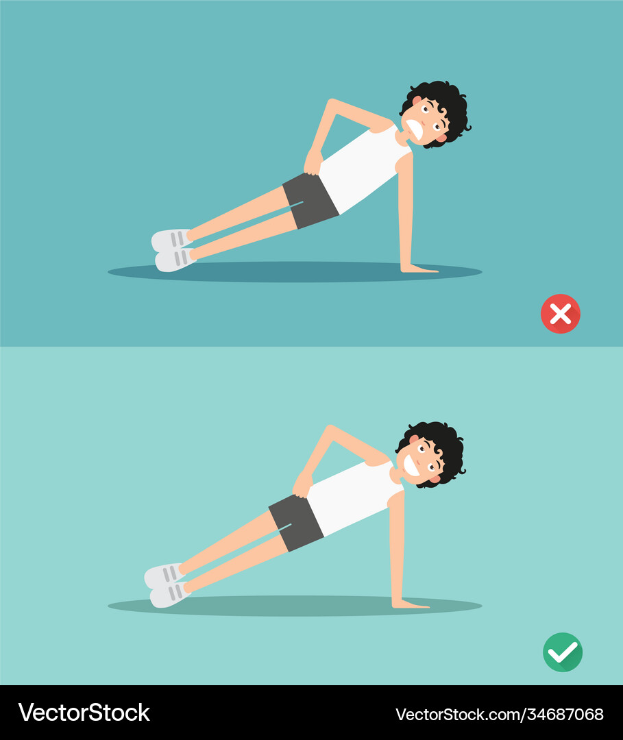 Wrong and right side plank plank posture Vector Image