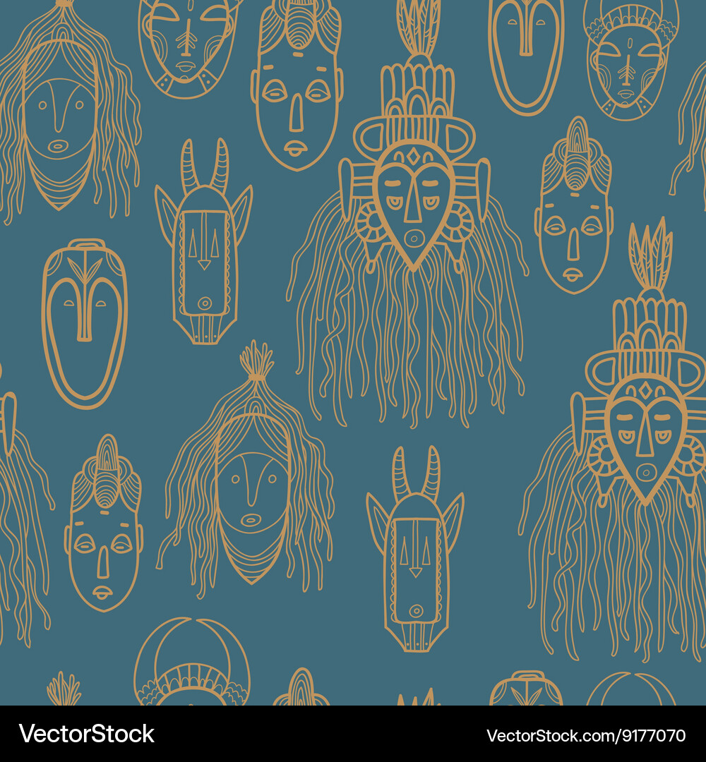 Hand drawn african masks seamless pattern Vector Image