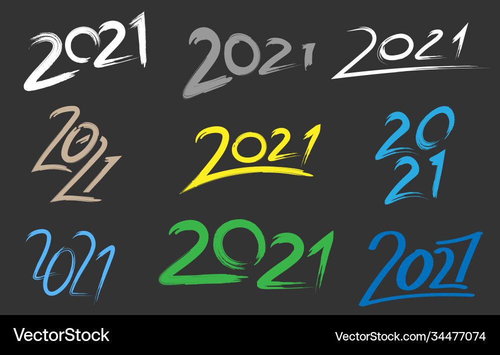 Set 2021 lettering with paintbrush texture Vector Image