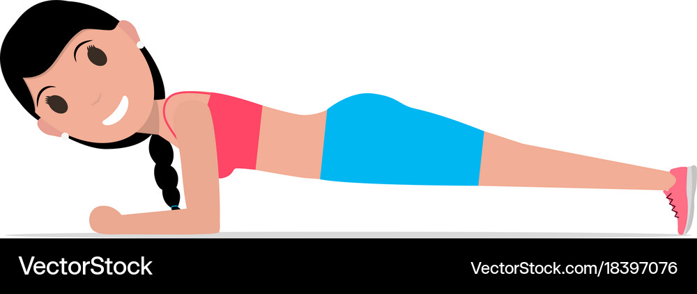Cartoon girl doing exercise forearm plank Vector Image