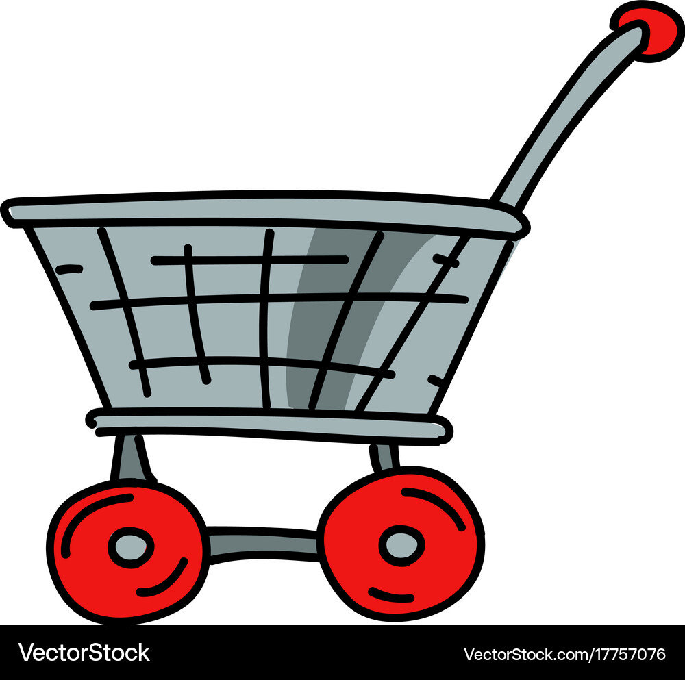 Shopping trolley cartoon hand drawn image Vector Image