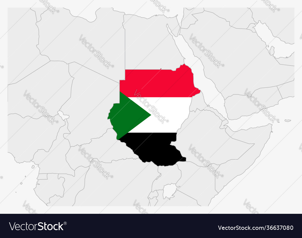 Sudan map highlighted in flag colors Royalty Free Vector