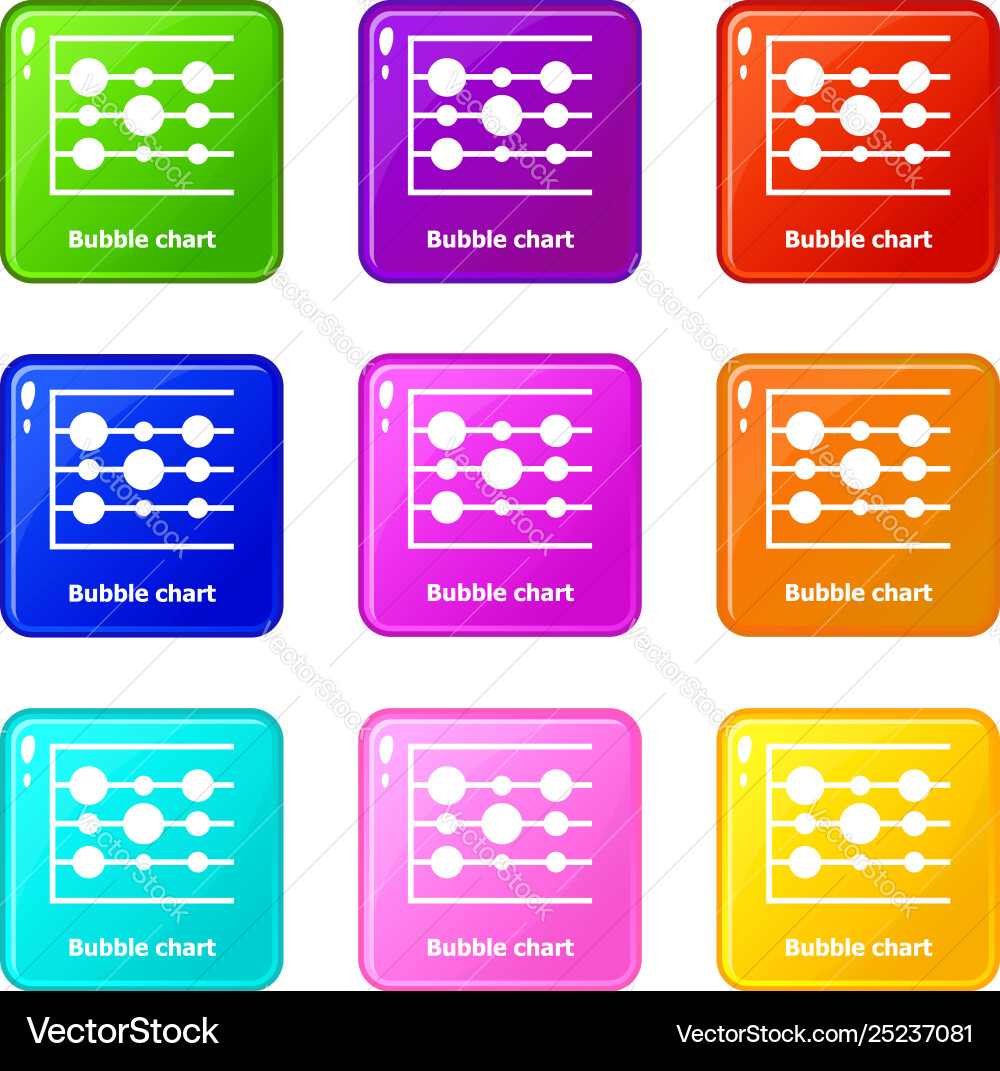 Bubble chart icons set 9 color collection Vector Image