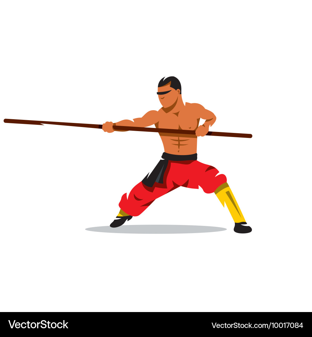 Shaolin monk with his staff Cartoon Royalty Free Vector