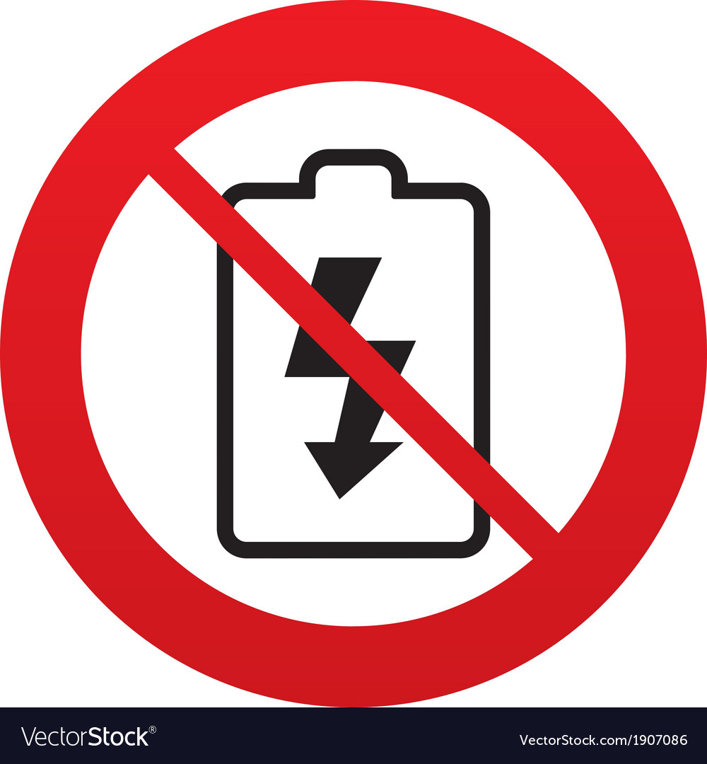No Battery charging sign icon Lightning symbol Vector Image No Battery charging sign icon Lightning symbol Vector Image