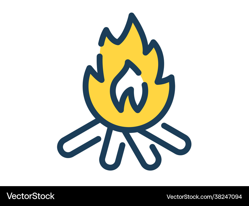 Fire bonfire single isolated icon with dash Vector Image