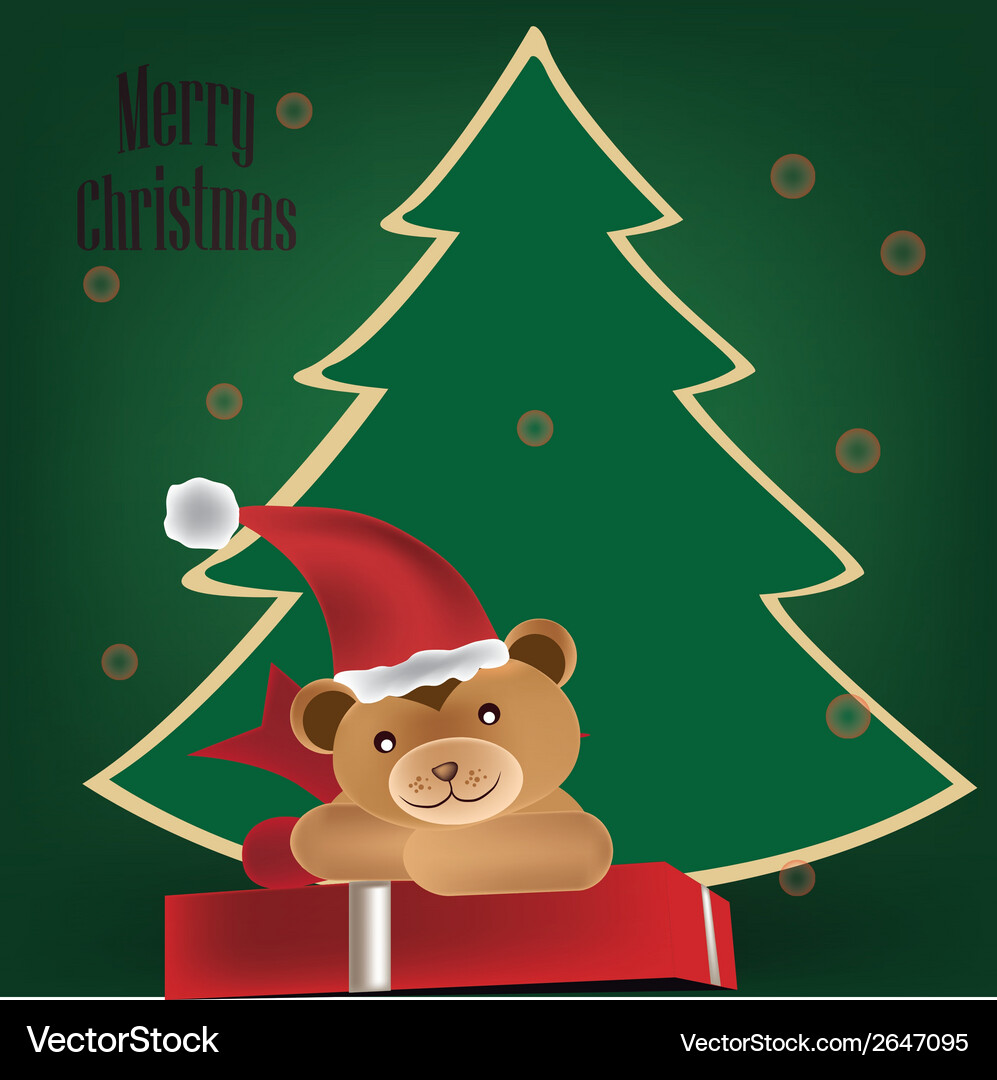 A green christmas tree with teddy bear Royalty Free Vector
