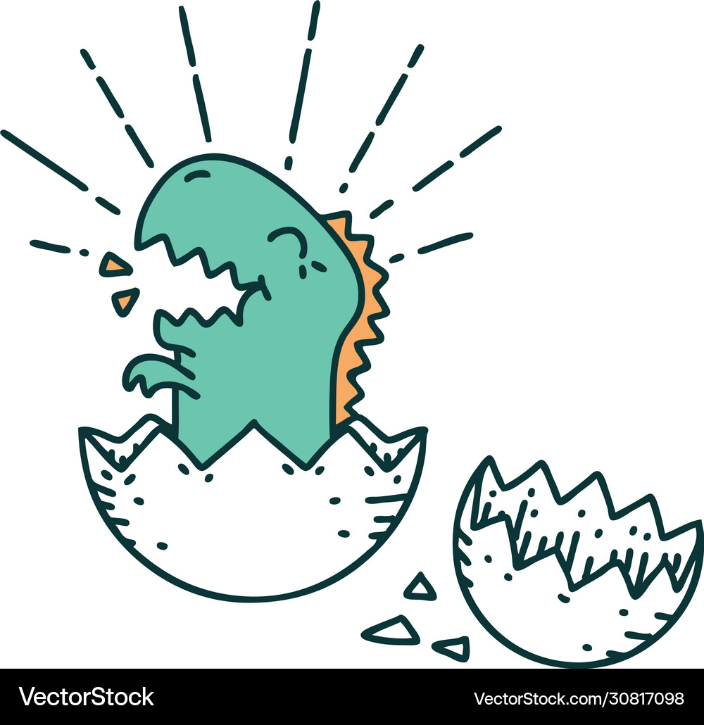 Traditional tattoo style hatching dinosaur Vector Image