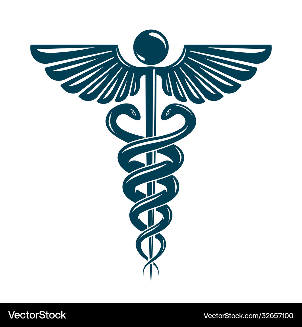 Caduceus symbol made using bird wings Royalty Free Vector