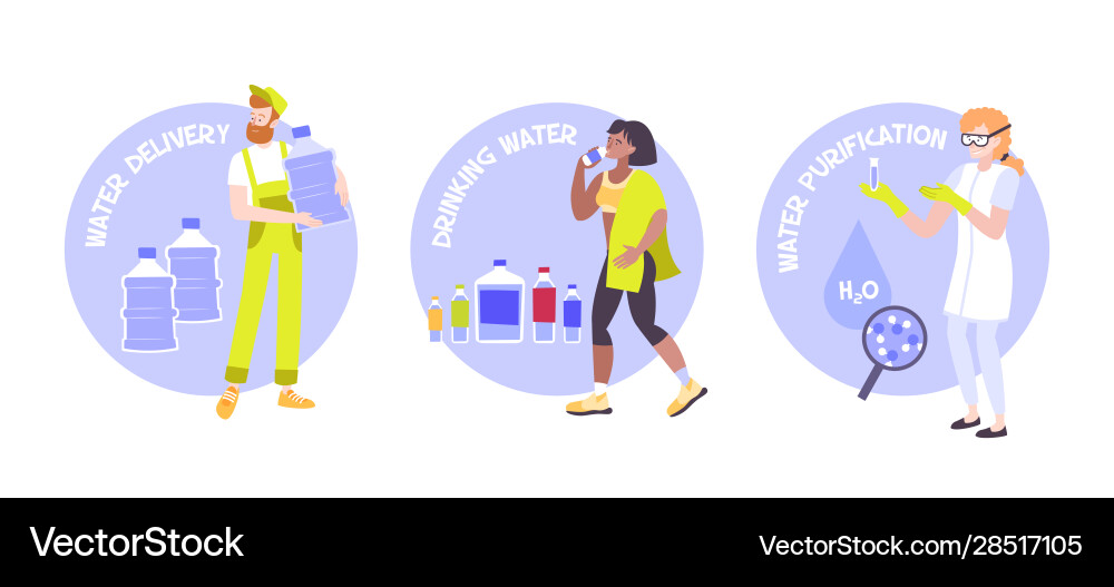 Consuming water round compositions Royalty Free Vector Image