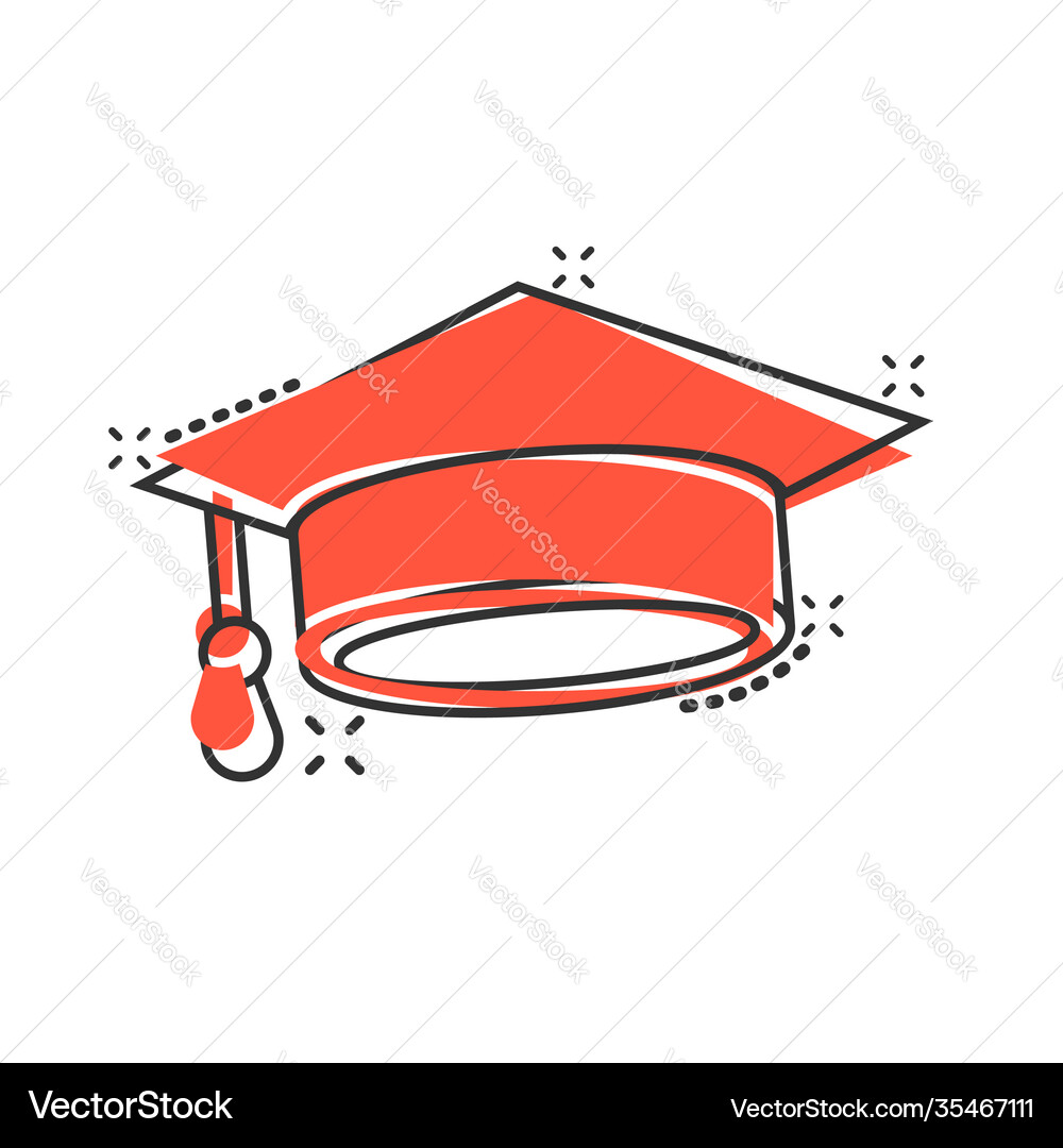 Graduation hat icon in comic style student cap Vector Image