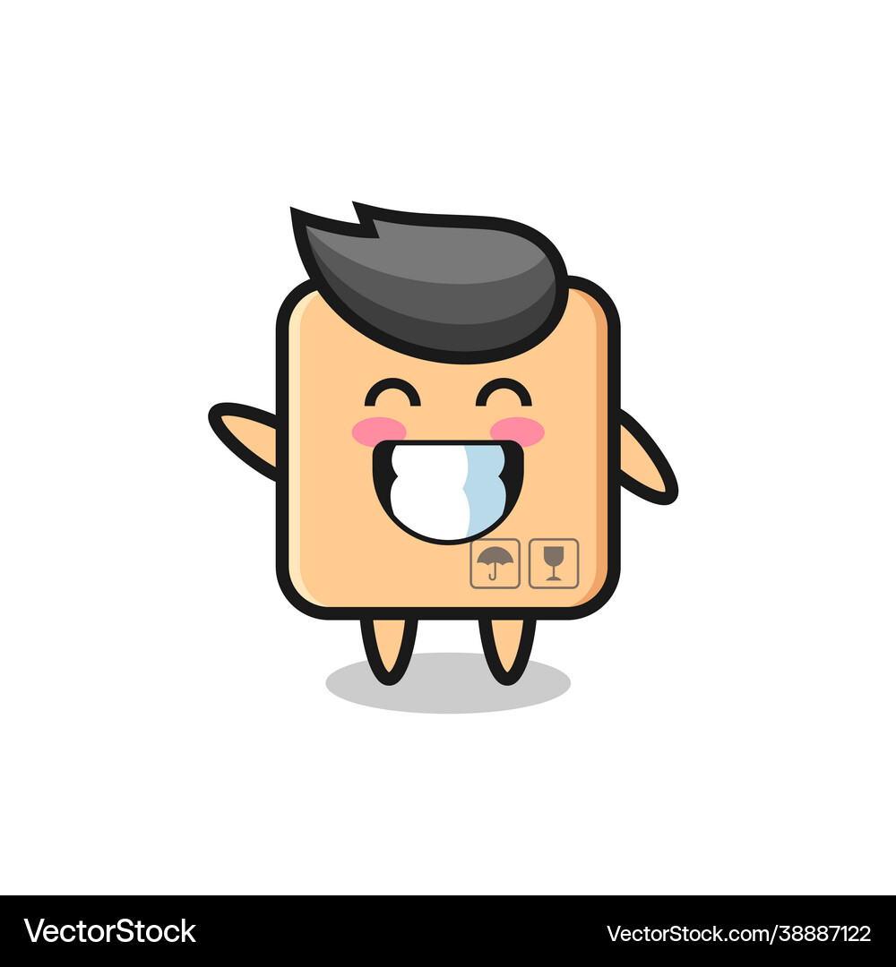 Cardboard box cartoon character doing wave hand Vector Image