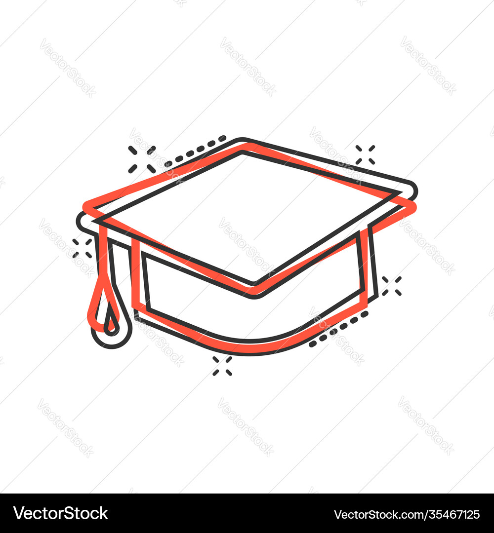 Graduation hat icon in comic style student cap Vector Image