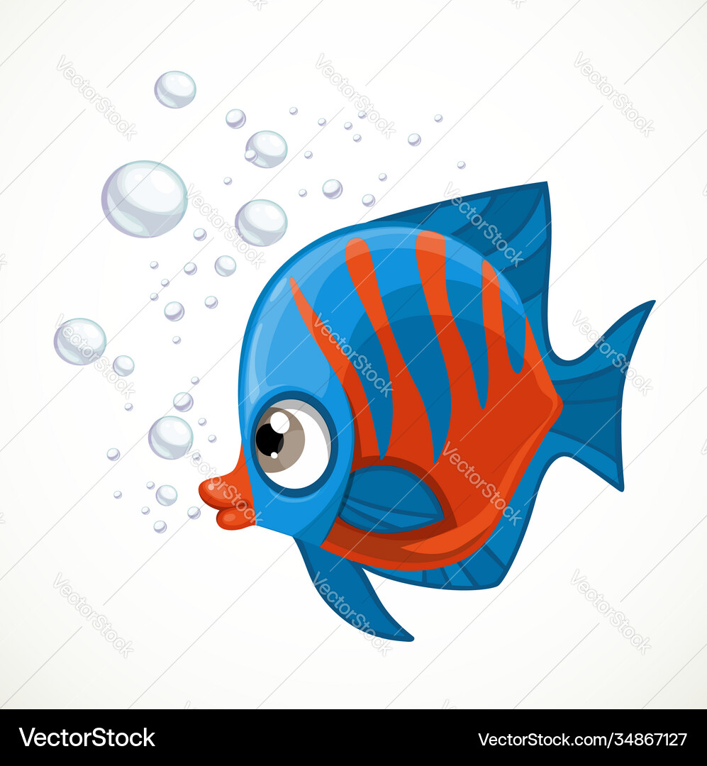 Cute cartoon red and blue fish with bubbles Vector Image
