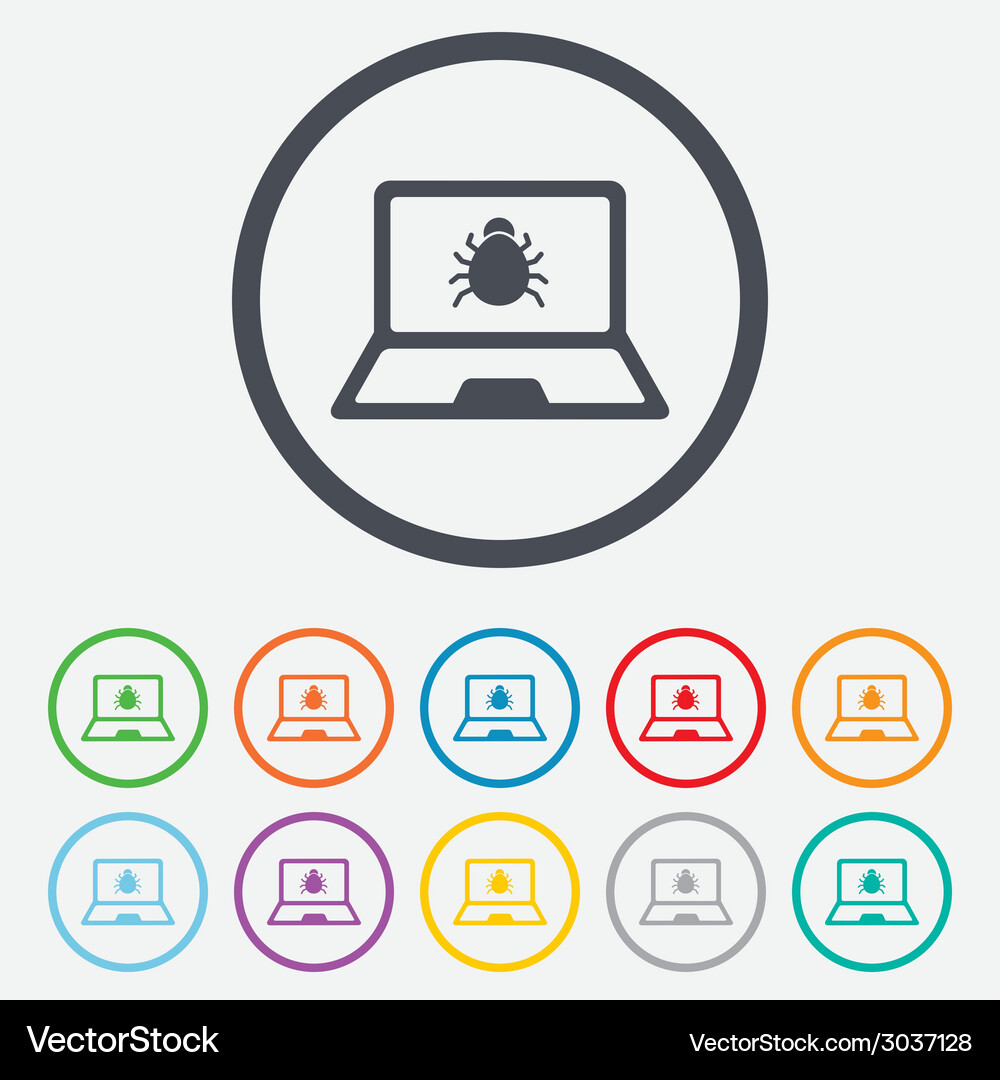 Laptop virus sign icon notebook software bug Vector Image