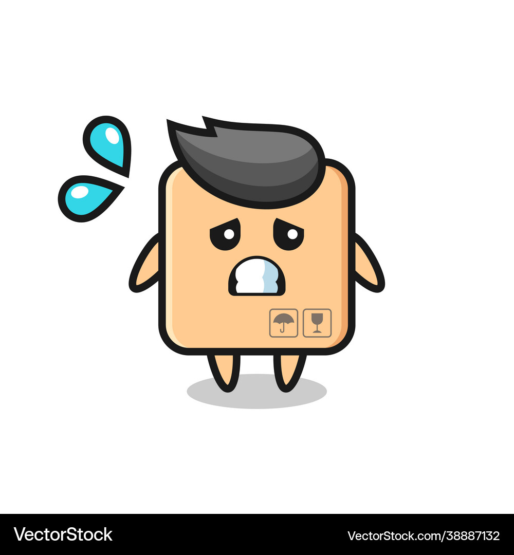 Cardboard box mascot character with afraid gesture