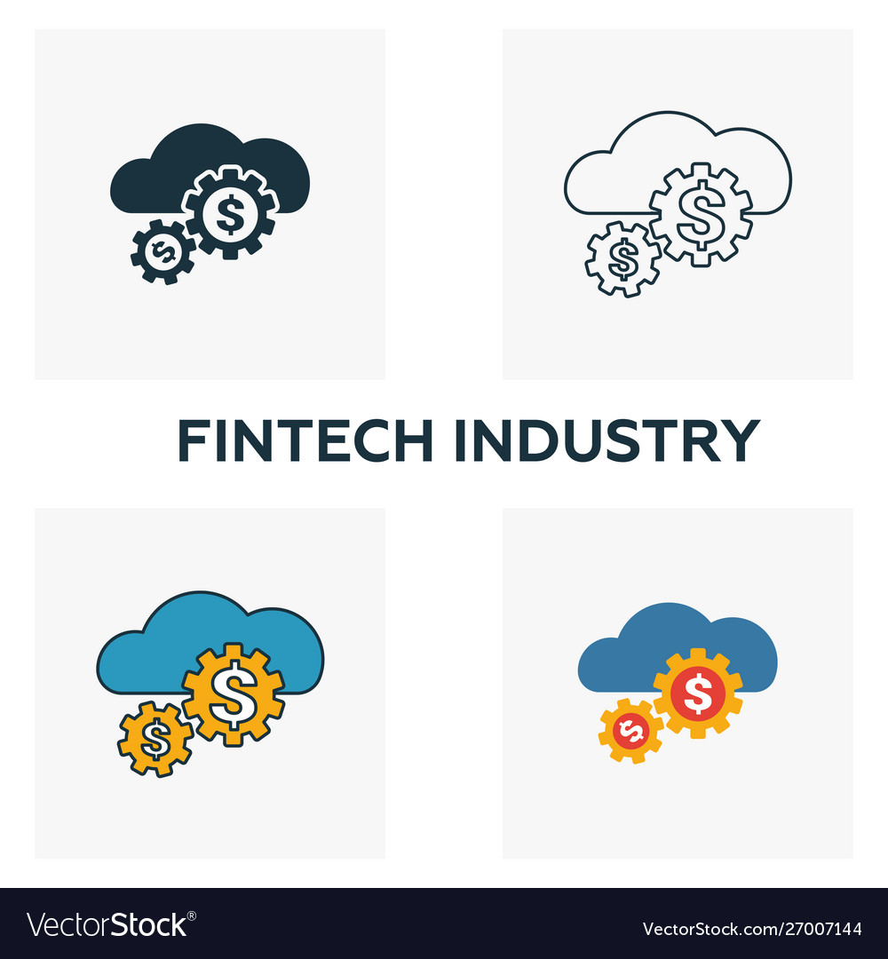 Fintech industry icon set four elements Royalty Free Vector