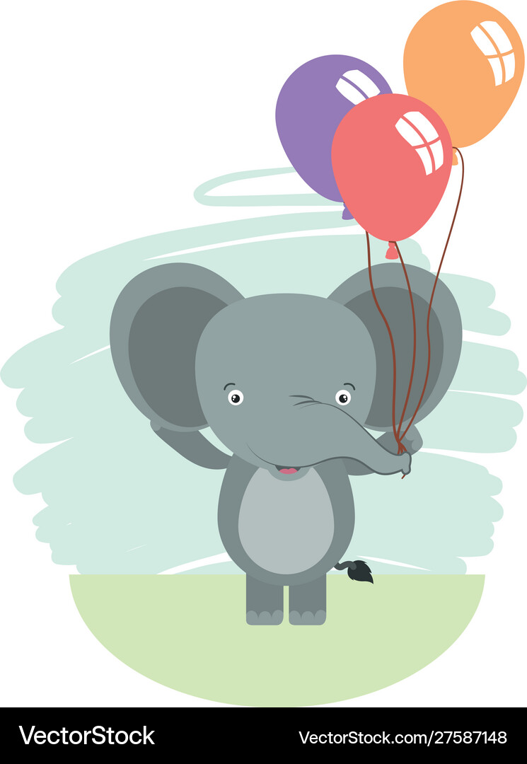Cute little elephant with balloons helium Vector Image