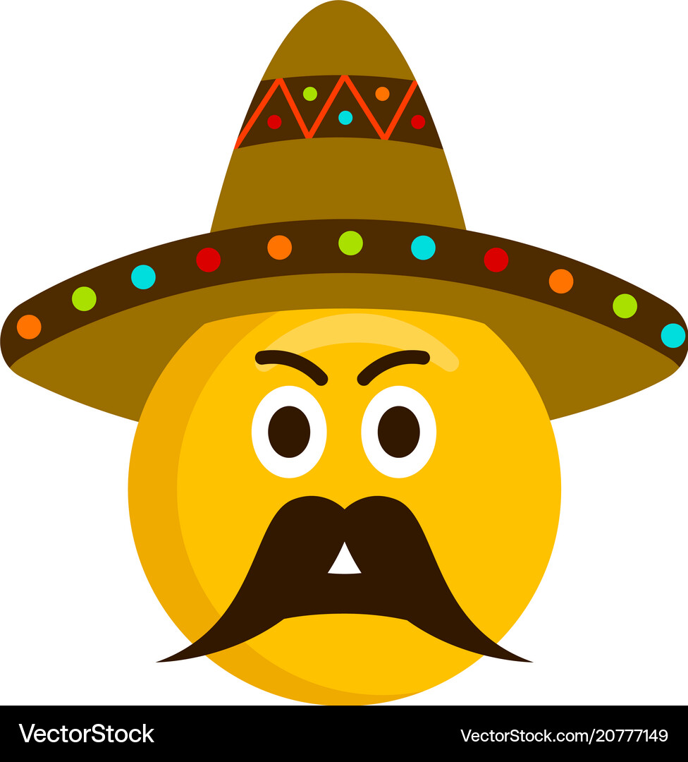 Angry emoji with mexican hat Royalty Free Vector Image