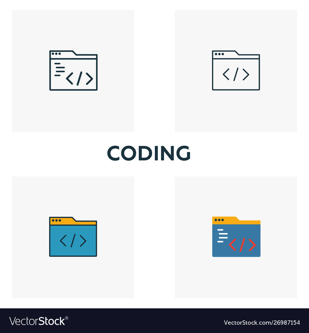 Coding icon set four elements in different styles Vector Image